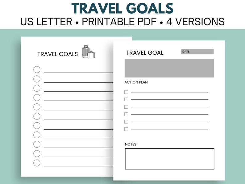 Travel Goals Printable | Travel Goal Setting Tracker | Minimalist ...