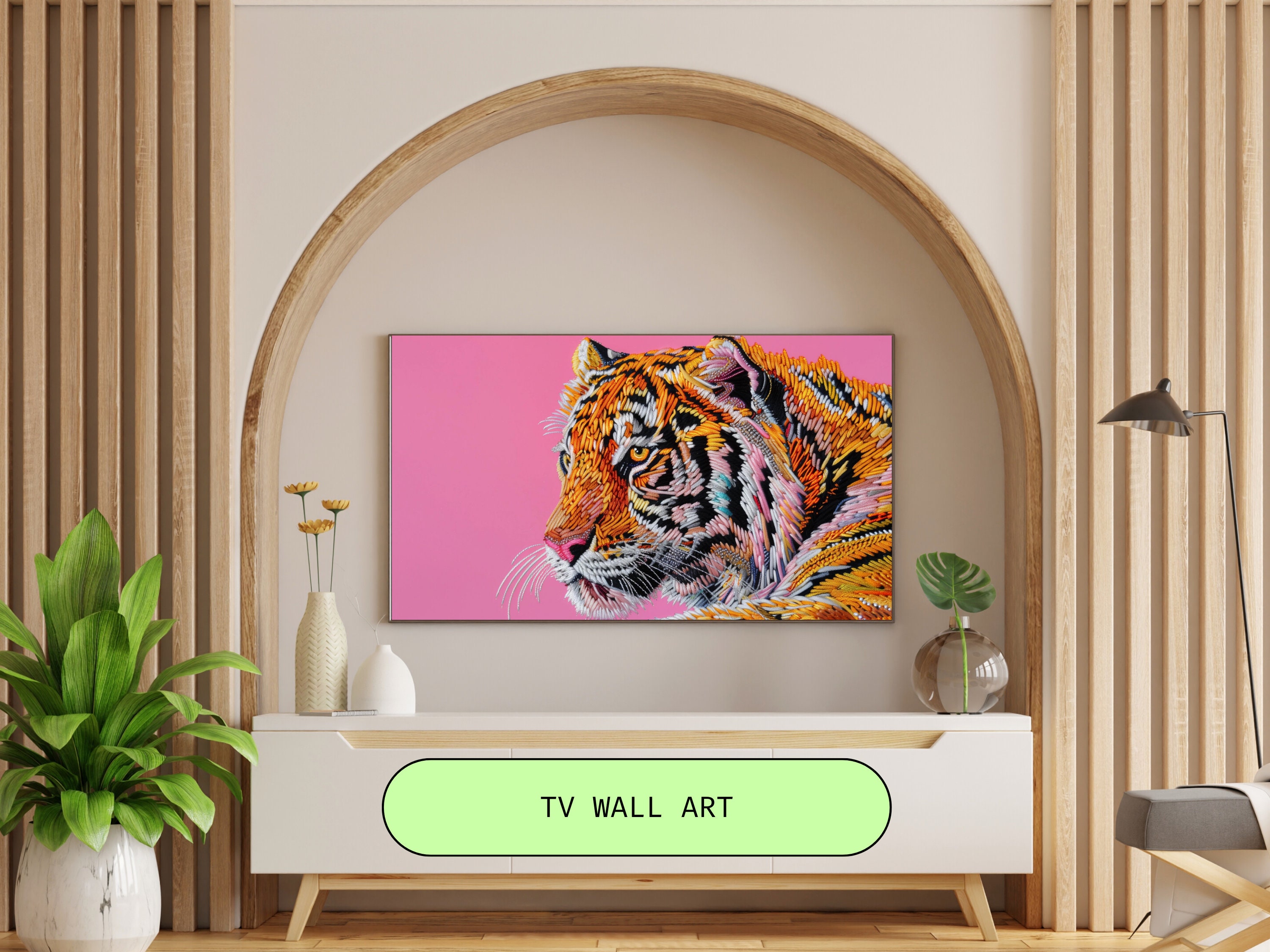 Embroidered Tiger Frame TV Aesthetic Art, Modern Painting, Spring ...
