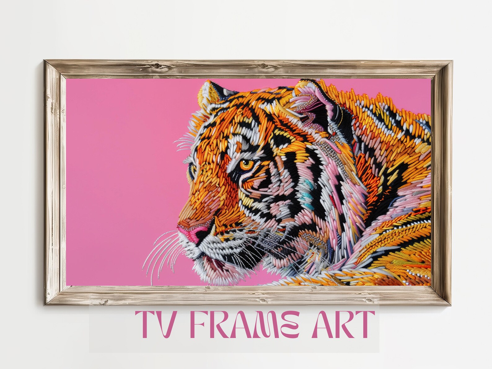 Embroidered Tiger Frame TV Aesthetic Art, Modern Painting, Spring ...