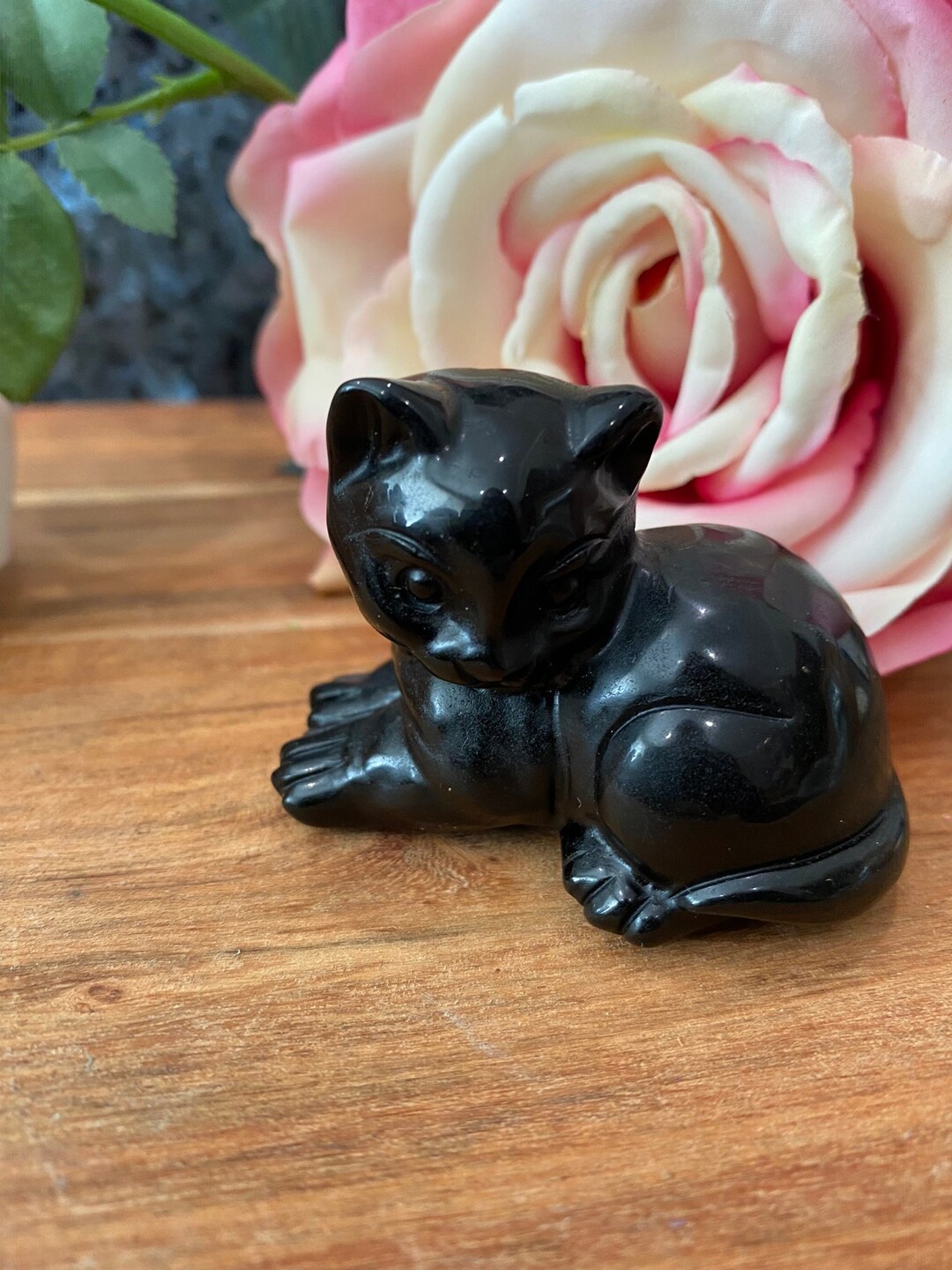 Black Obsidian - Lying Down Cat - Etsy
