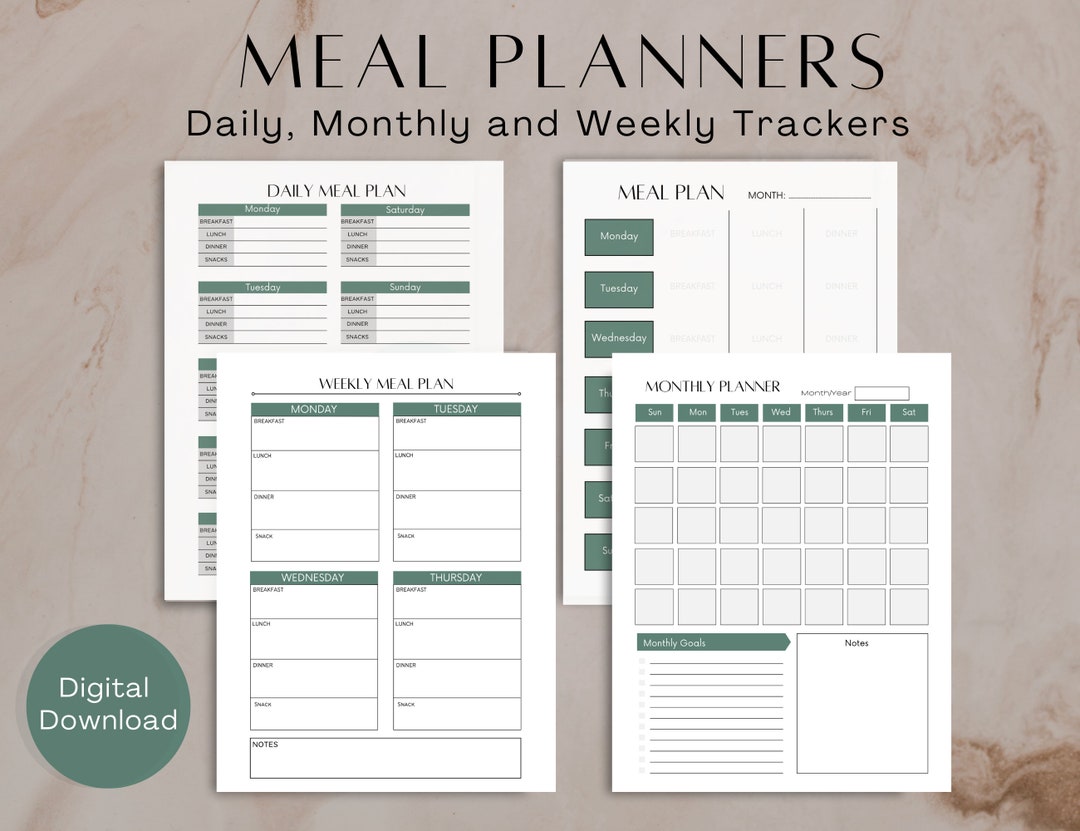 Simple Meal Planner Bundle, Meal Prep, Recipe Card, Food Tracker, Water ...