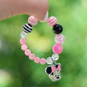 Minnie Mouse Personalized Kids Bracelet, Custom Beaded Charm Bracelet ...