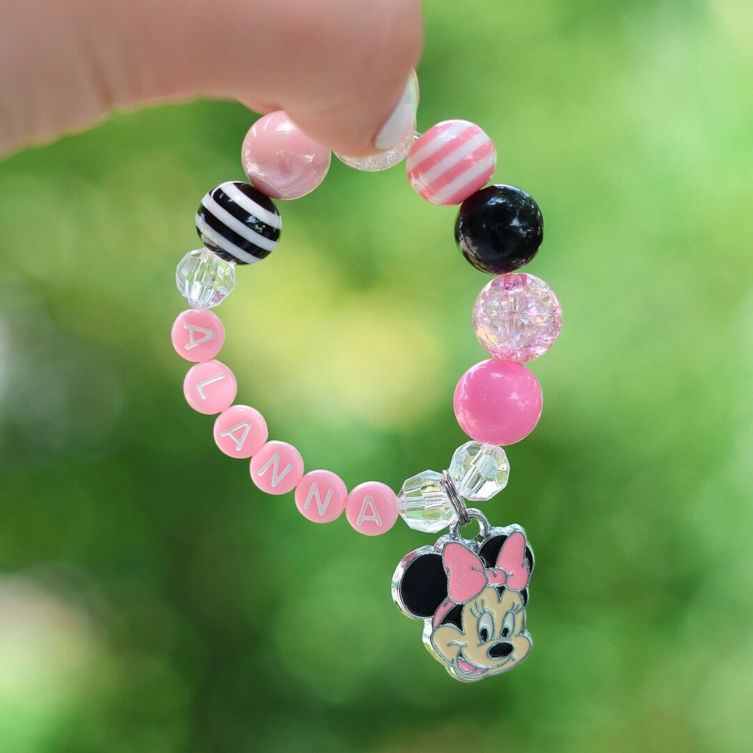Minnie Mouse Personalized Kids Bracelet Custom Beaded Charm - Etsy