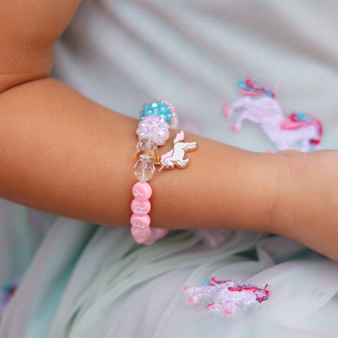 Unicorn Personalized Kids Bracelet, Custom Beaded Name Bracelet ...