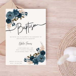 Baptism Invitation Digital Template Editable Printable Catholic Blue ...