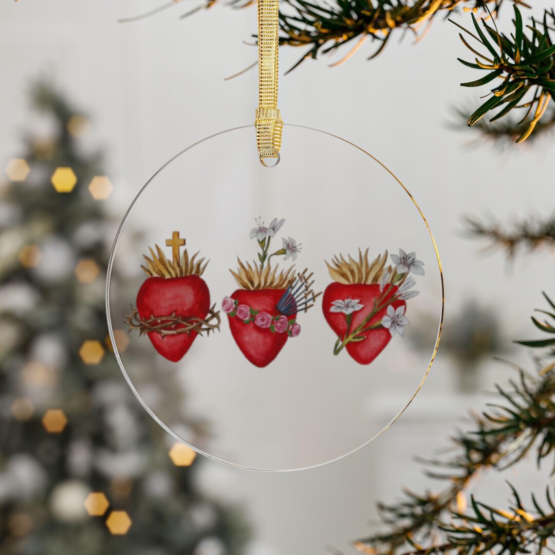 Holy Family Hearts Acrylic Ornament - Nativity Scene Ornament ...