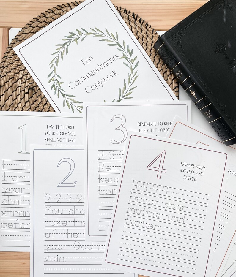 Ten Commandments Copywork Printable Catholic Copy Work - Etsy