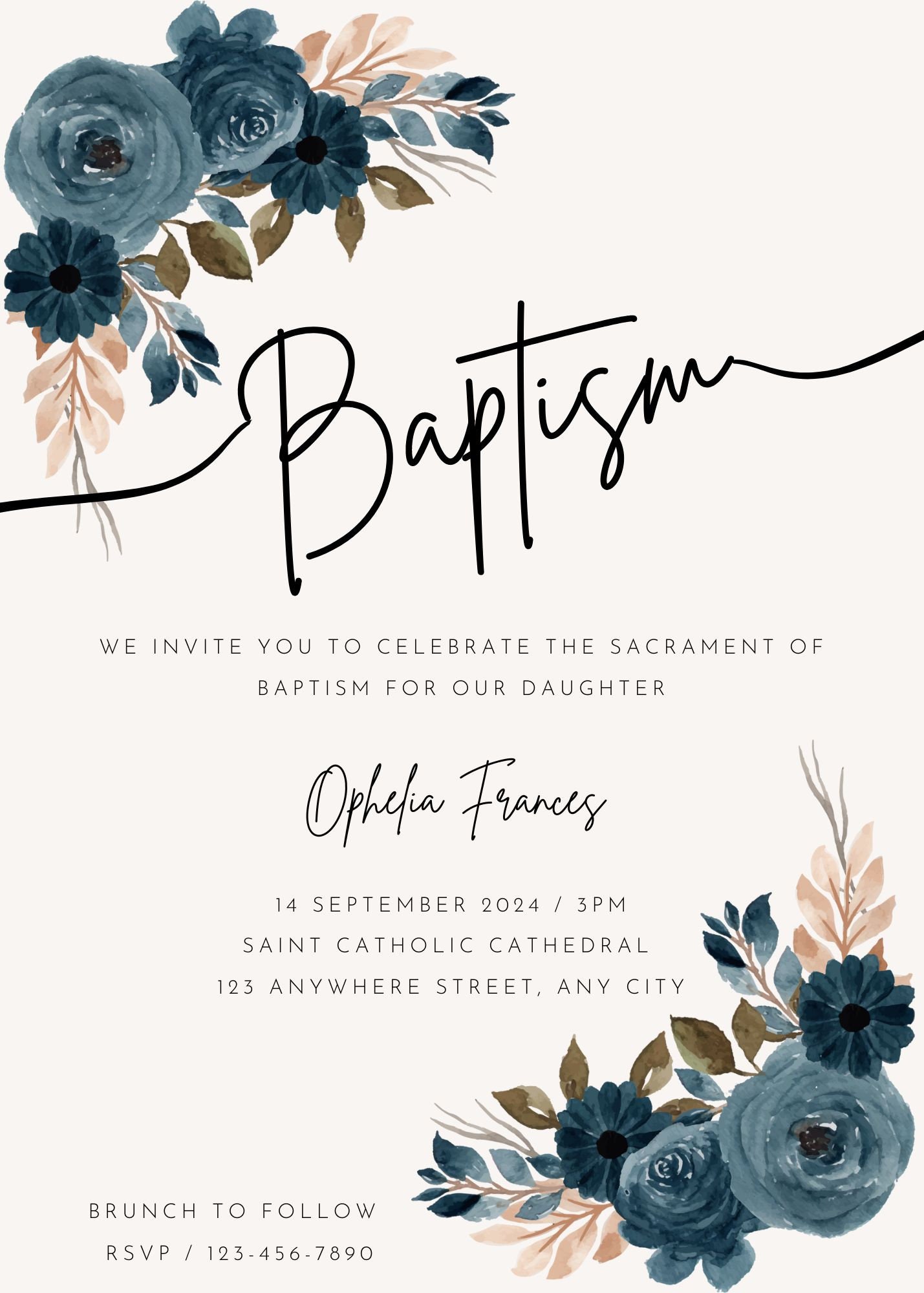 Baptism Invitation Digital Template Editable Printable Catholic Blue ...