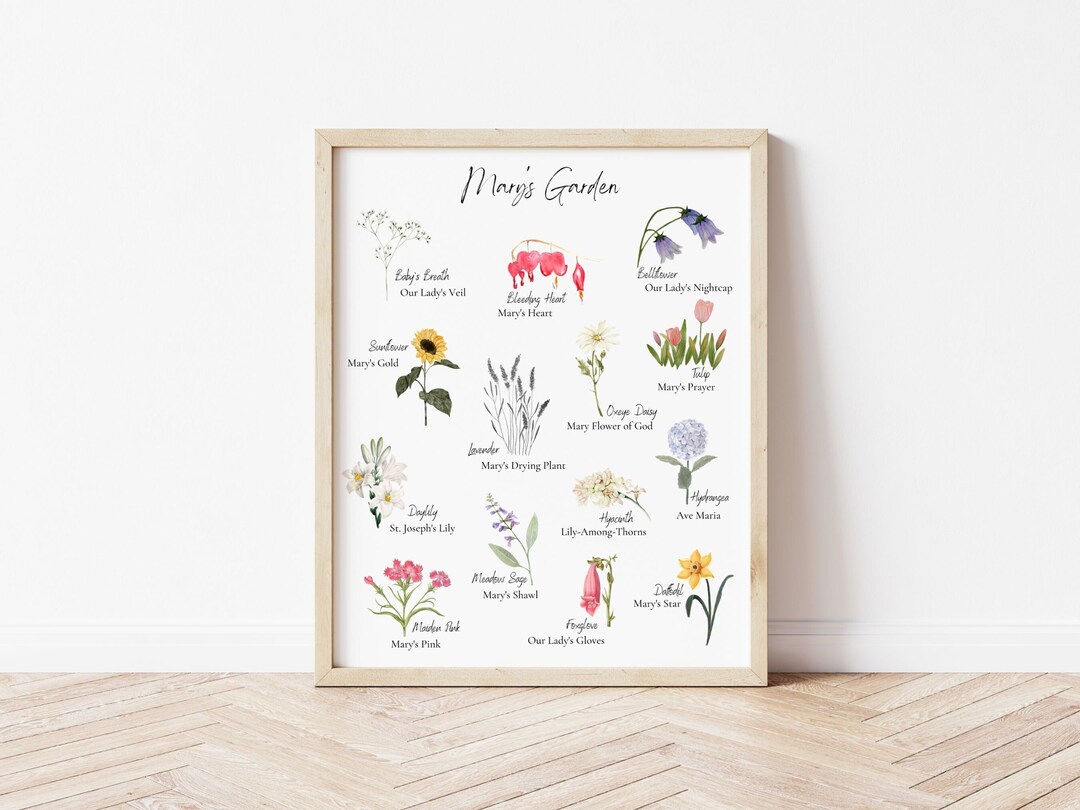 Mary S Garden Print Catholic Wall Art Our Lady Mary Blessed Mother