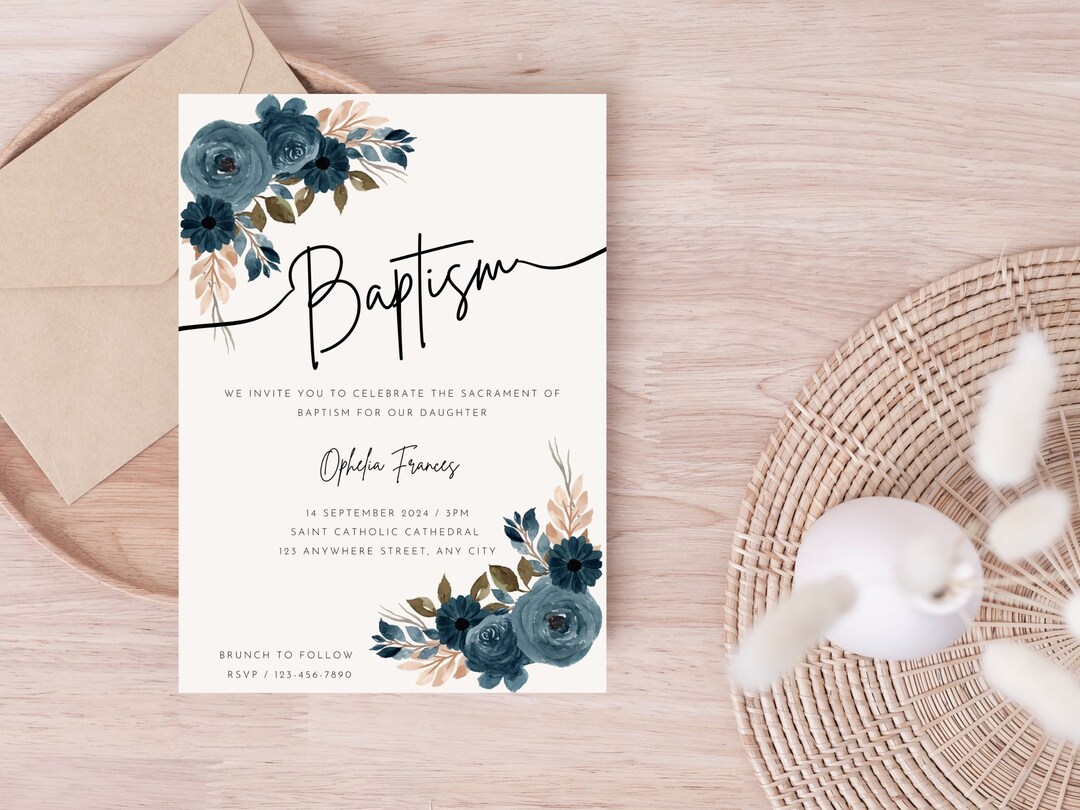 Baptism Invitation Digital Template Editable Printable Catholic Blue ...