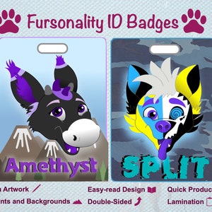COMMISSION Fursonality ID Badge, Fursona Badge, Fursuit Badge, Two ...