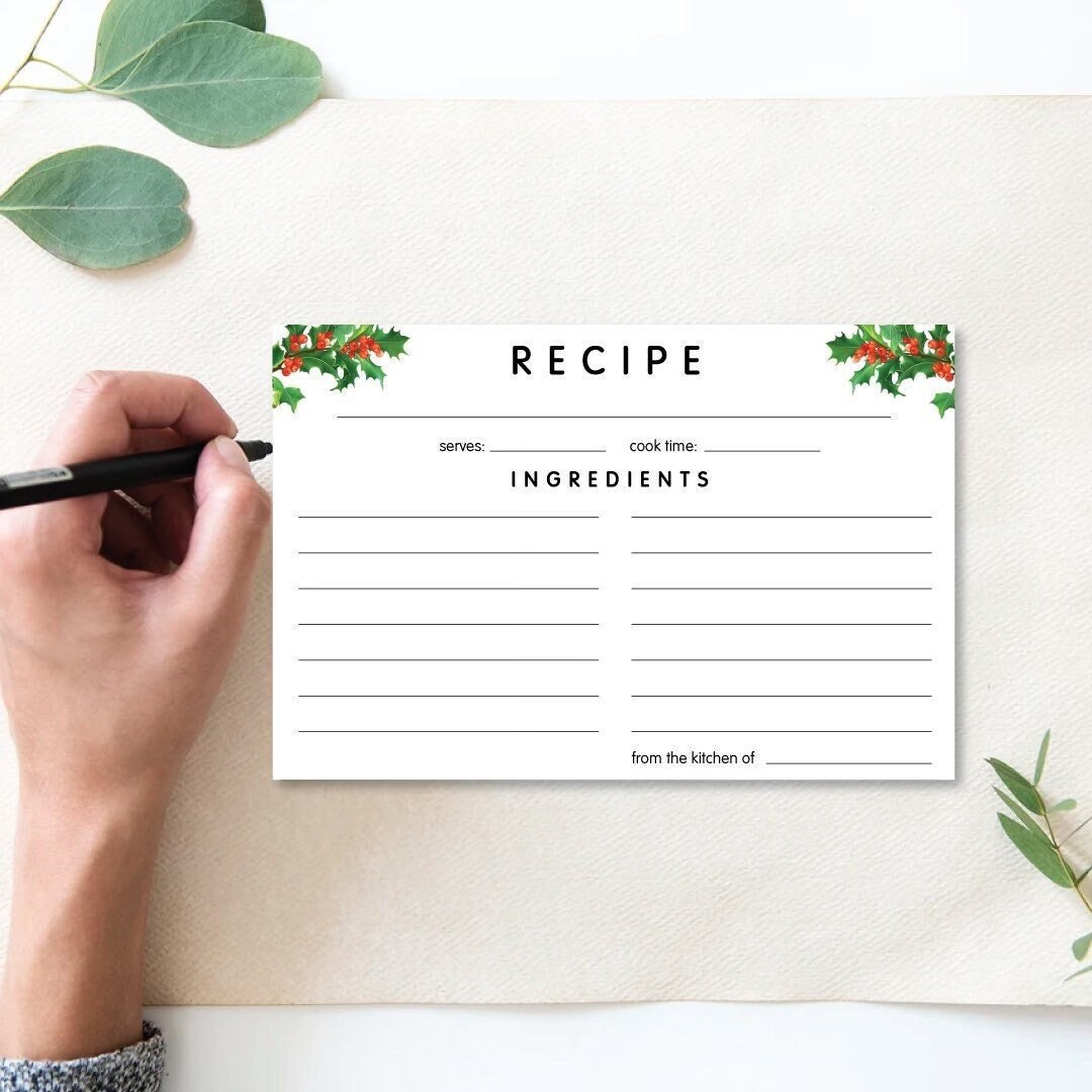 Christmas Recipe Card Digital Download, Printable Recipe Card, Recipe ...