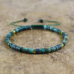 African Turquoise Stone Dainty Bracelet - Natural Green Turquoise ...
