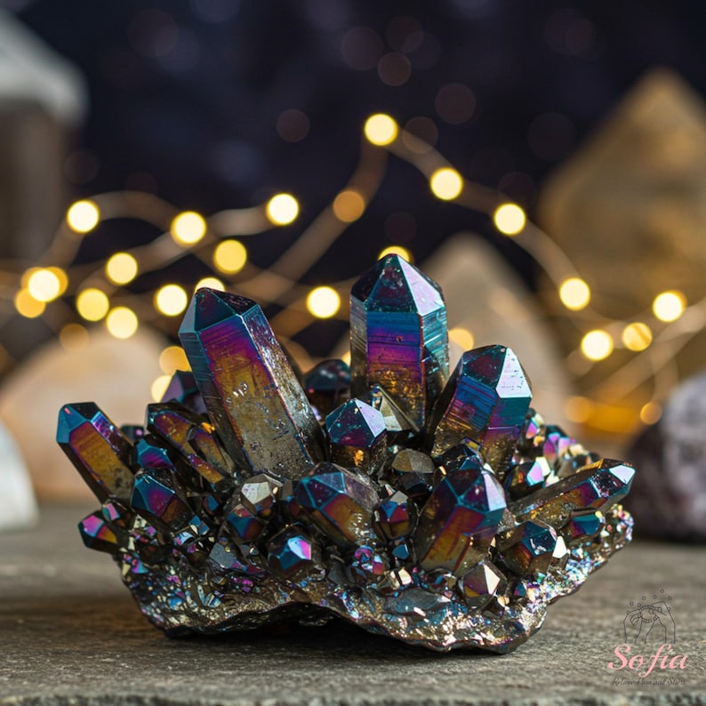 Titanium Angel Aura Crystal Cluster - Rainbow Aura Quartz Mineral ...