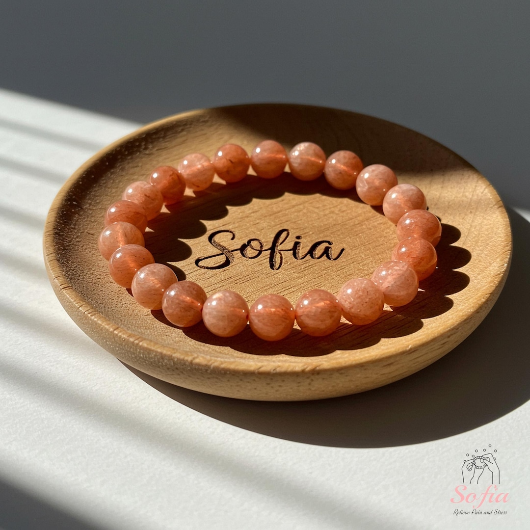 Peach Orange Sunstone Crystal Bracelet - Natural Sunstone Gemstone ...