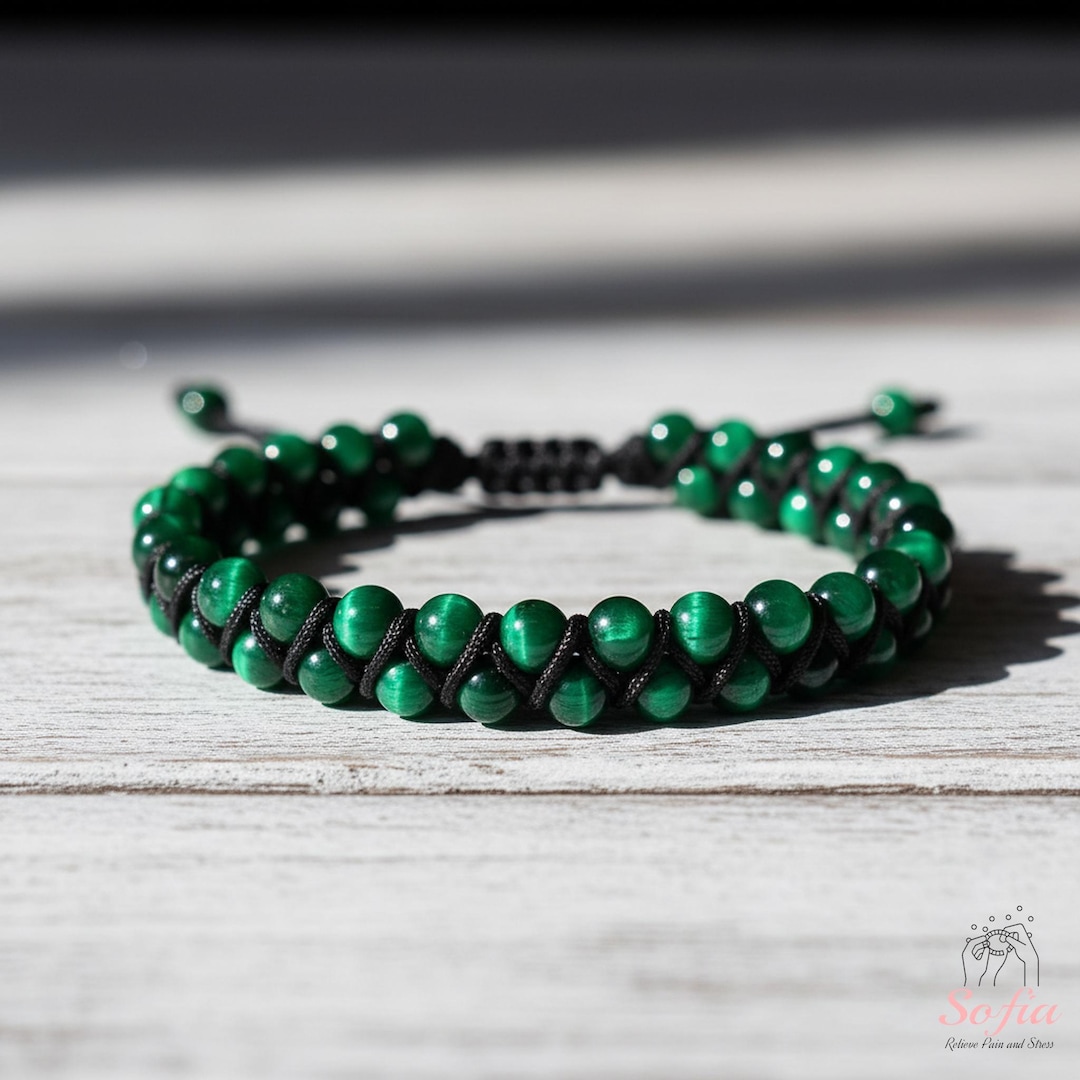 Green Tiger Eye Bracelet - Tiger's Eye Gemstone Braided Bracelet ...