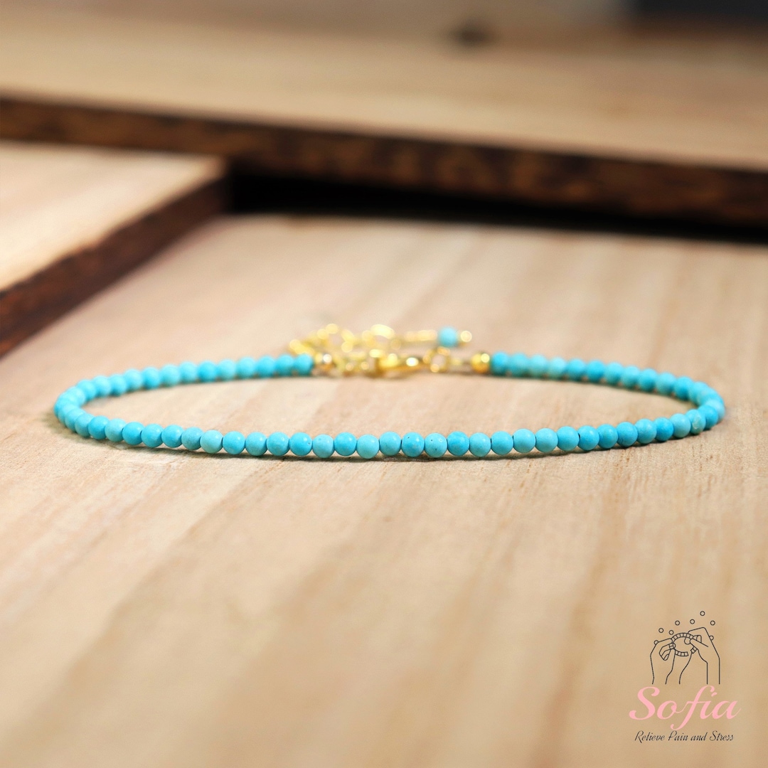 Natural Turquoise Stone Bracelet Blue Turquoise Stone Crystal Dainty ...