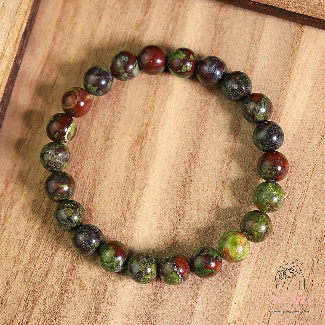 Natural Dragon Blood Stone Bracelet - Green Red Gemstone Bracelet ...