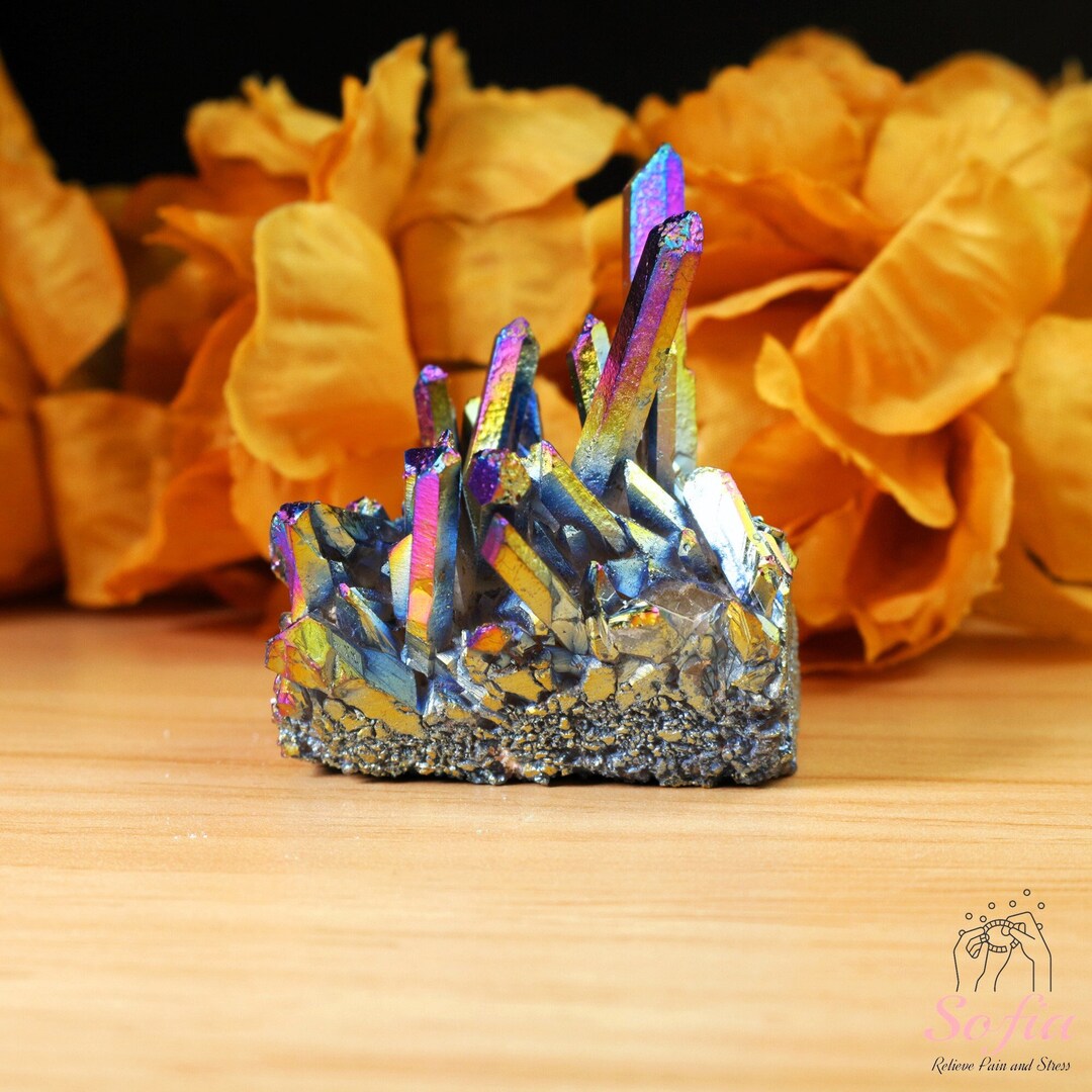 Titanium Angel Aura Crystal Cluster - Rainbow Aura Quartz Mineral ...
