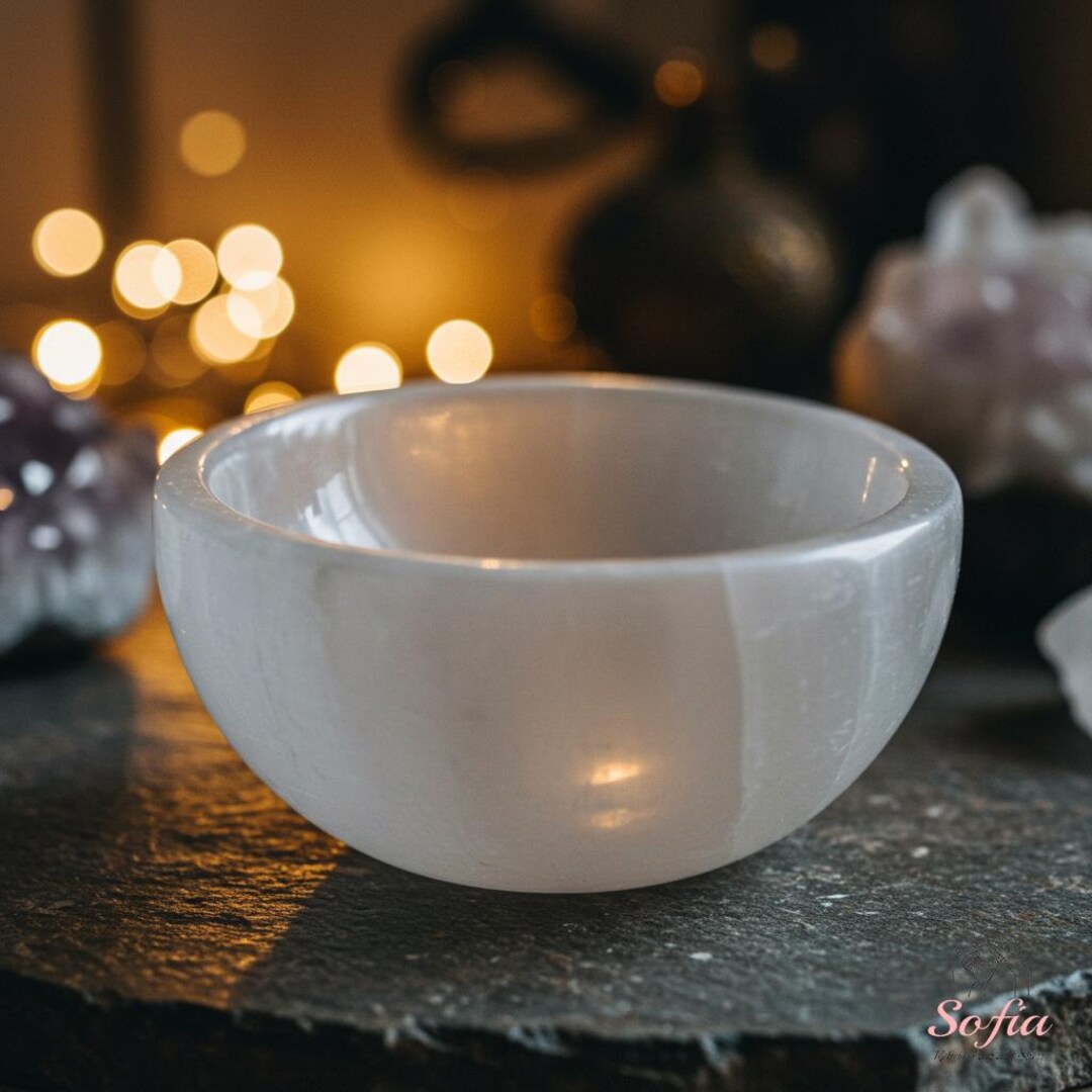 Natural Selenite Bowl - Selenite Charging Round Cup Bowl - Cat's Eye ...