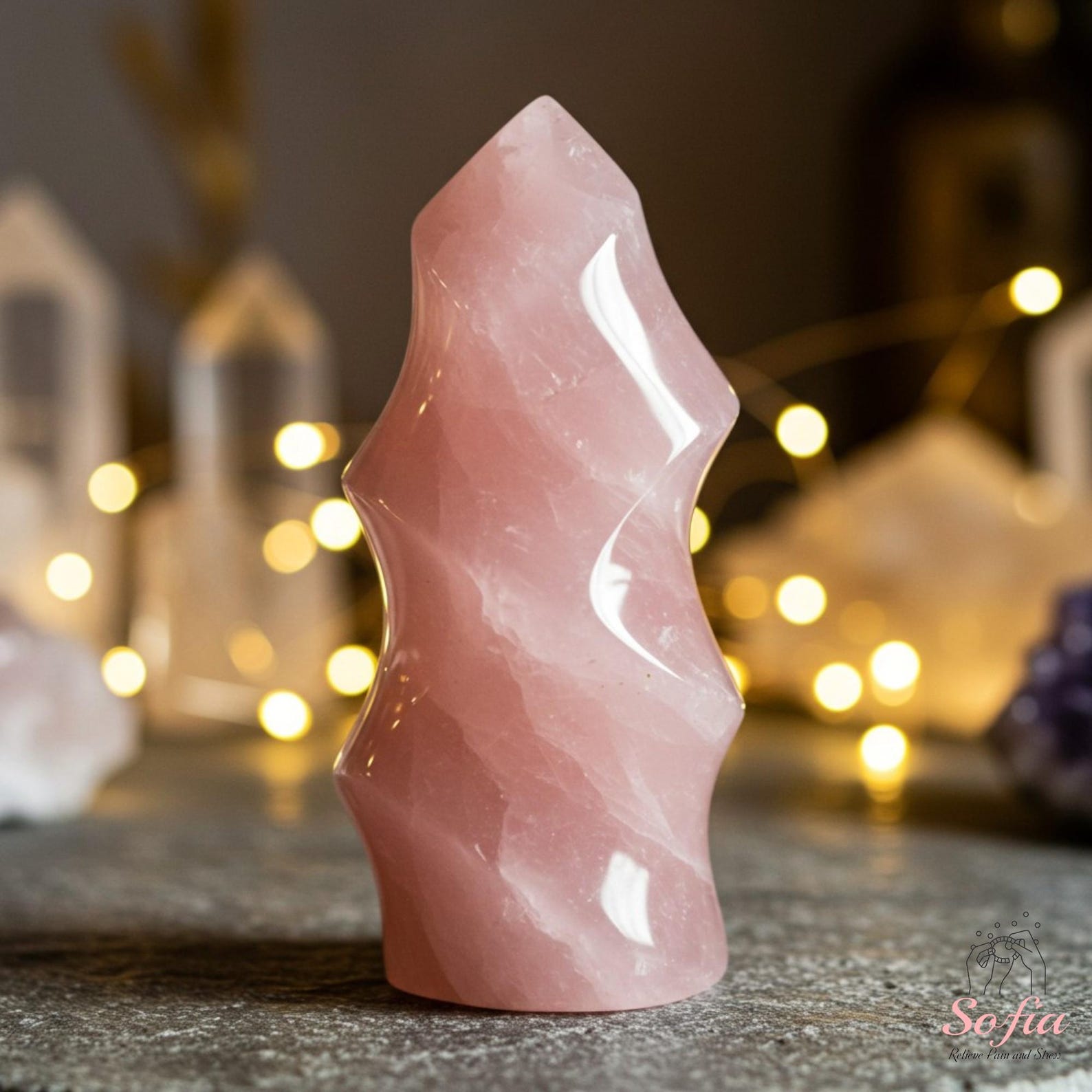 Rose Quartz Crystal Flame - Natural Pink Quartz Flame Tower - Rose ...