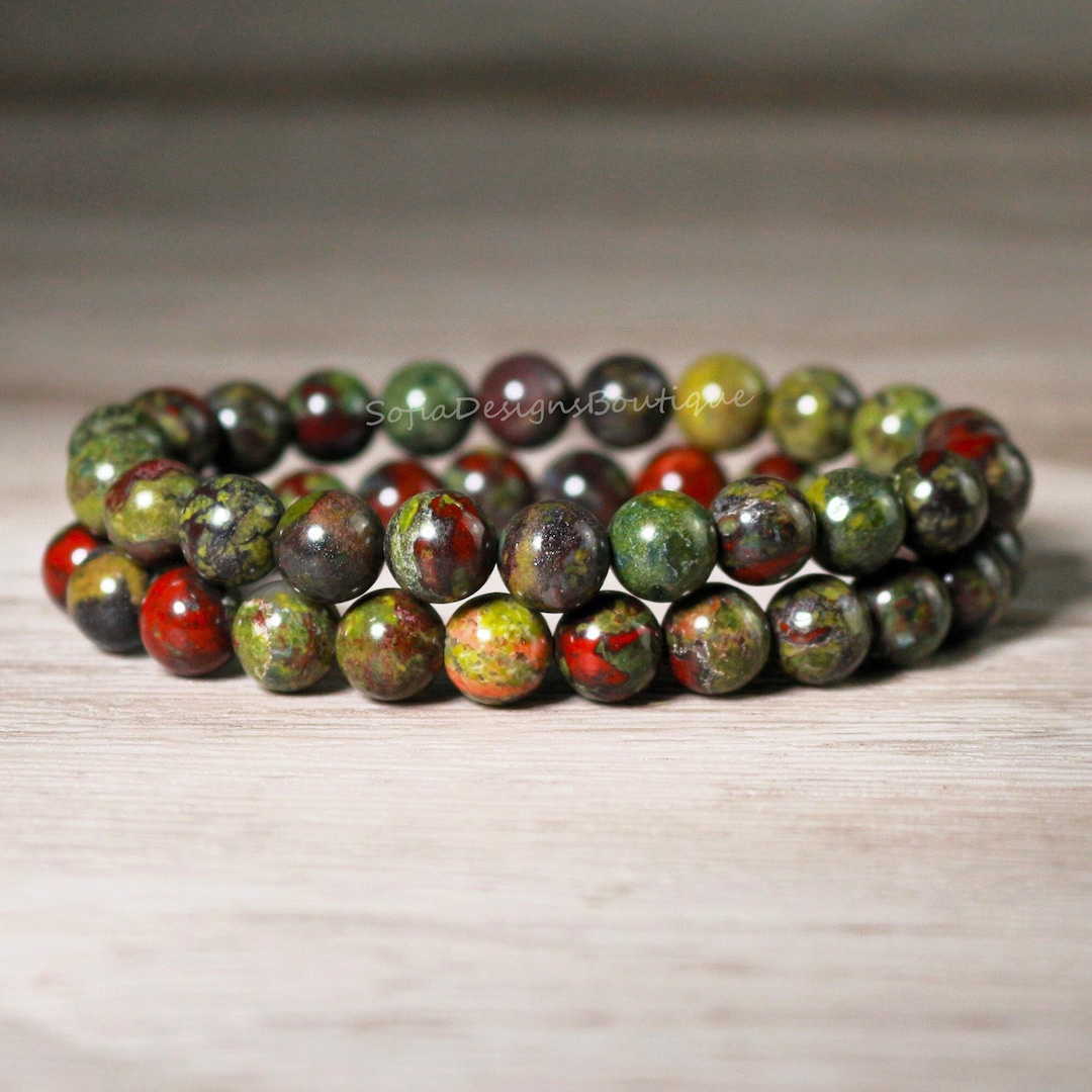 Natural Dragon Blood Stone Bracelet Green Red Gemstone Bracelet ...