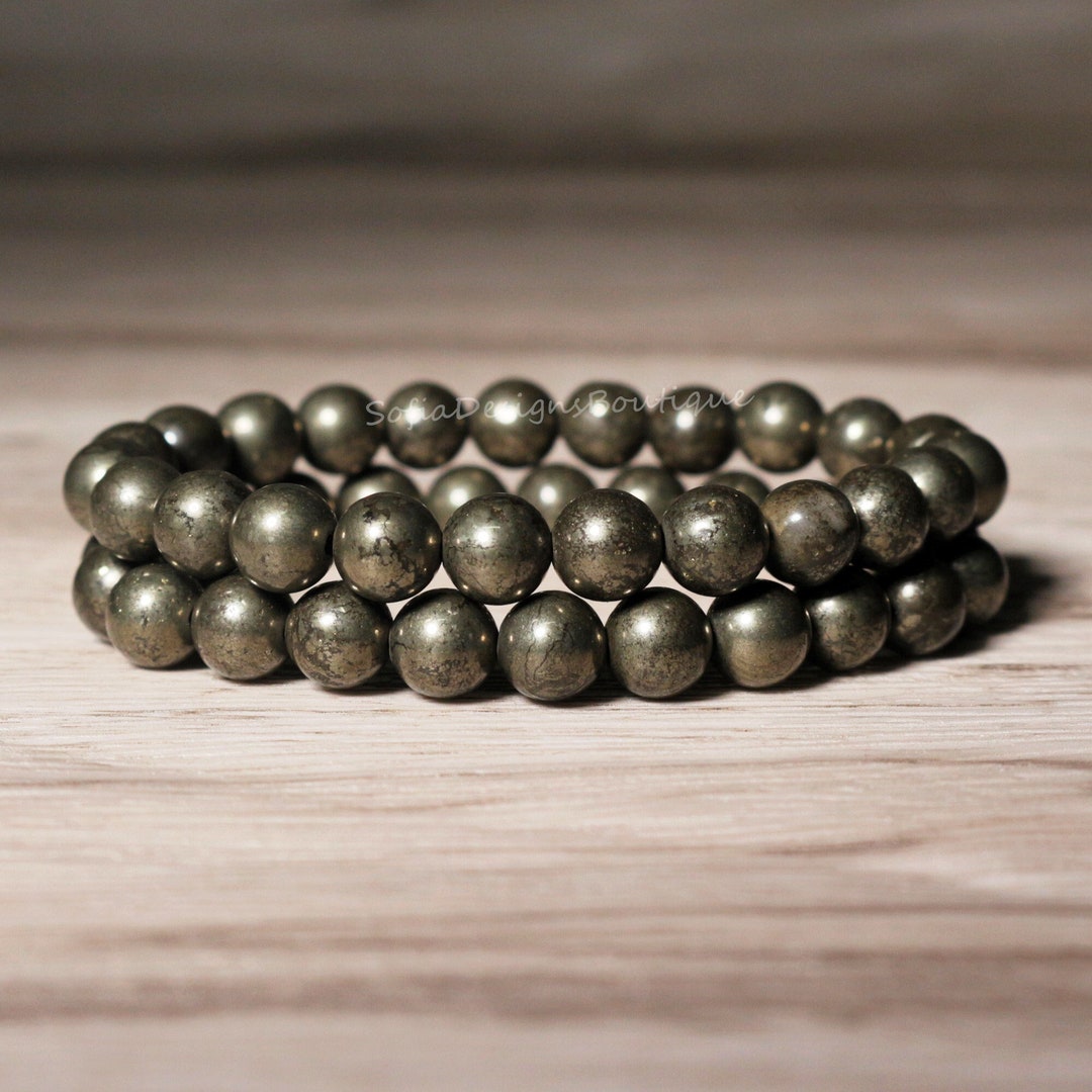 Natural Pyrite Stone Bracelet 8mm Pyrite Gemstone Stretch Bracelet ...