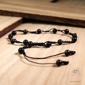 Obsidian Stone Anklet Bracelet - Natural Black Gemstone Crystal Braided ...