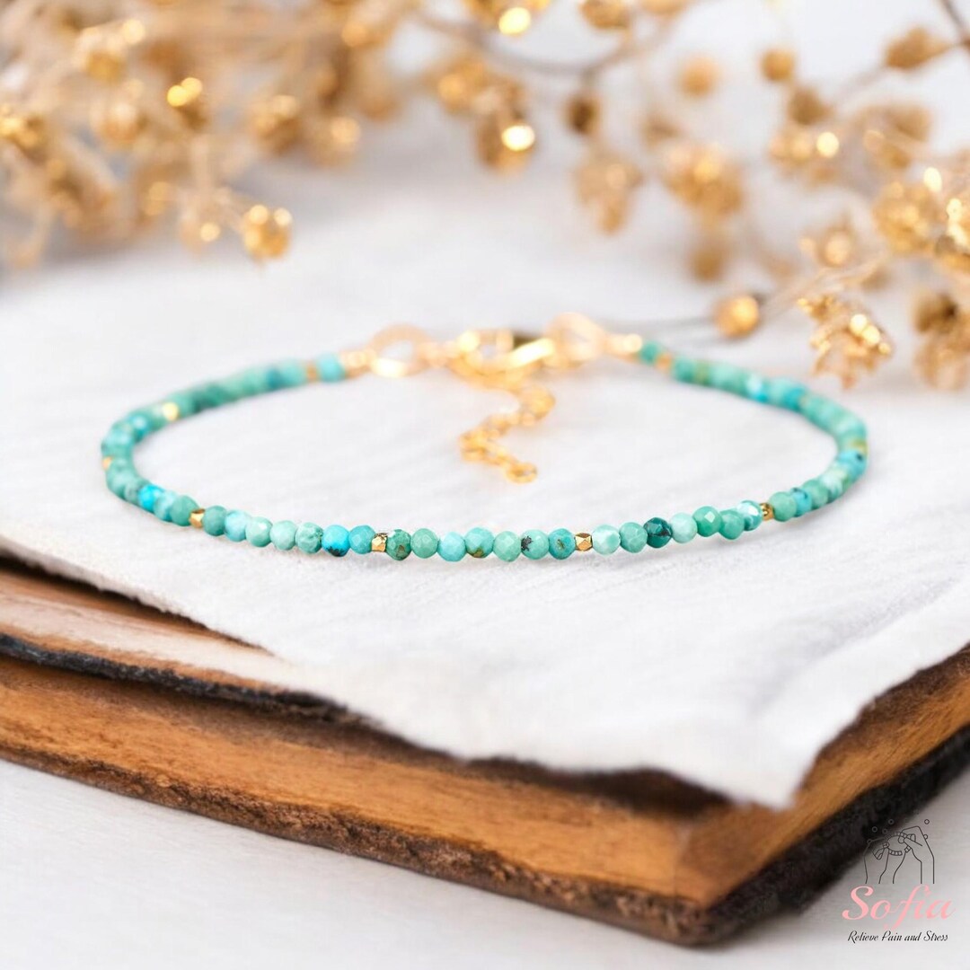 Natural Turquoise Stone Bracelet Green Crystal Dainty Bracelet 2mm ...