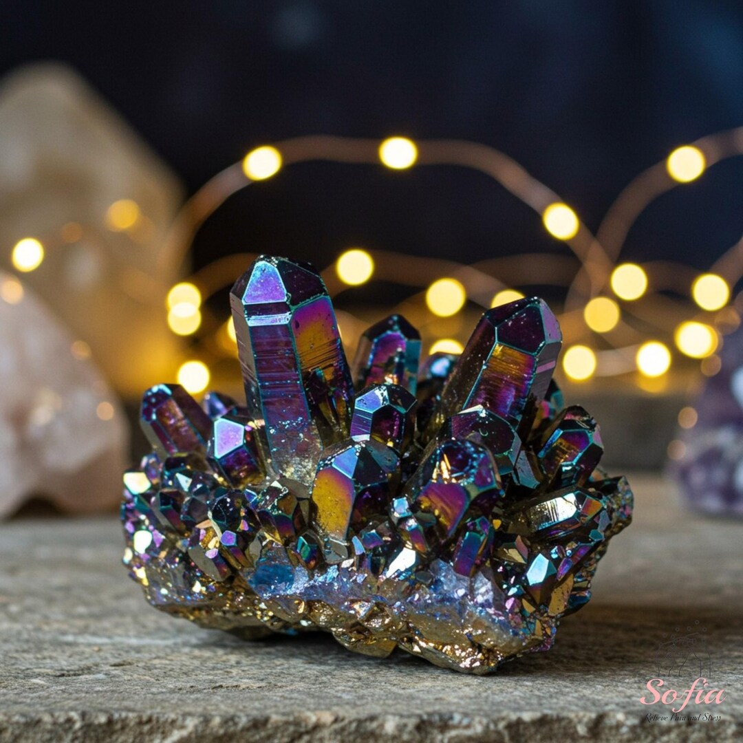 Titanium Angel Aura Crystal Cluster - Rainbow Aura Quartz Mineral ...