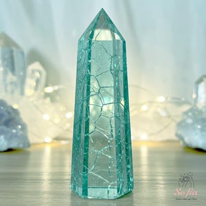 Blue Crackle Glass Gemstone Tower - Blue Stone Crystal Single Point ...