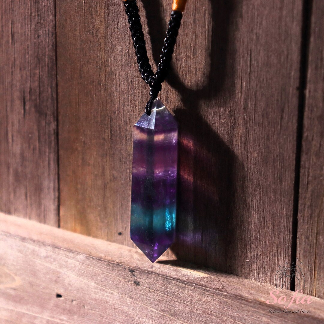 Natural Fluorite Stone Pendant - Rainbow Crystal Double Point Crystal ...