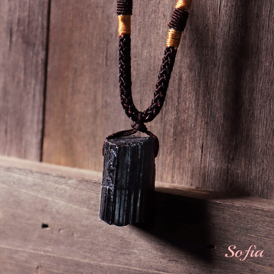 EMF Protection Necklace - Raw Black Tourmaline Stone Pendant - Natural ...