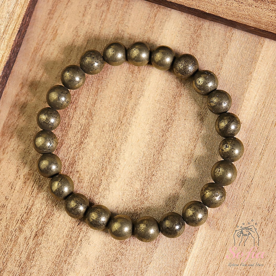 Natural Pyrite Stone Bracelet - 8mm Pyrite Gemstone Stretch Bracelet ...