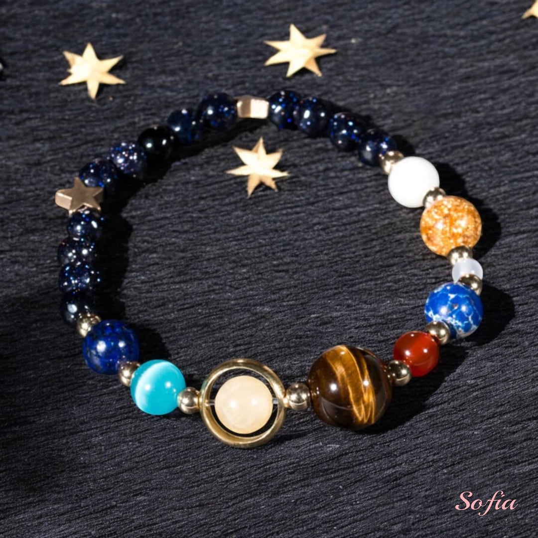 Galaxy Space Planets Beaded Bracelet Natural Goldstone Gemstone ...