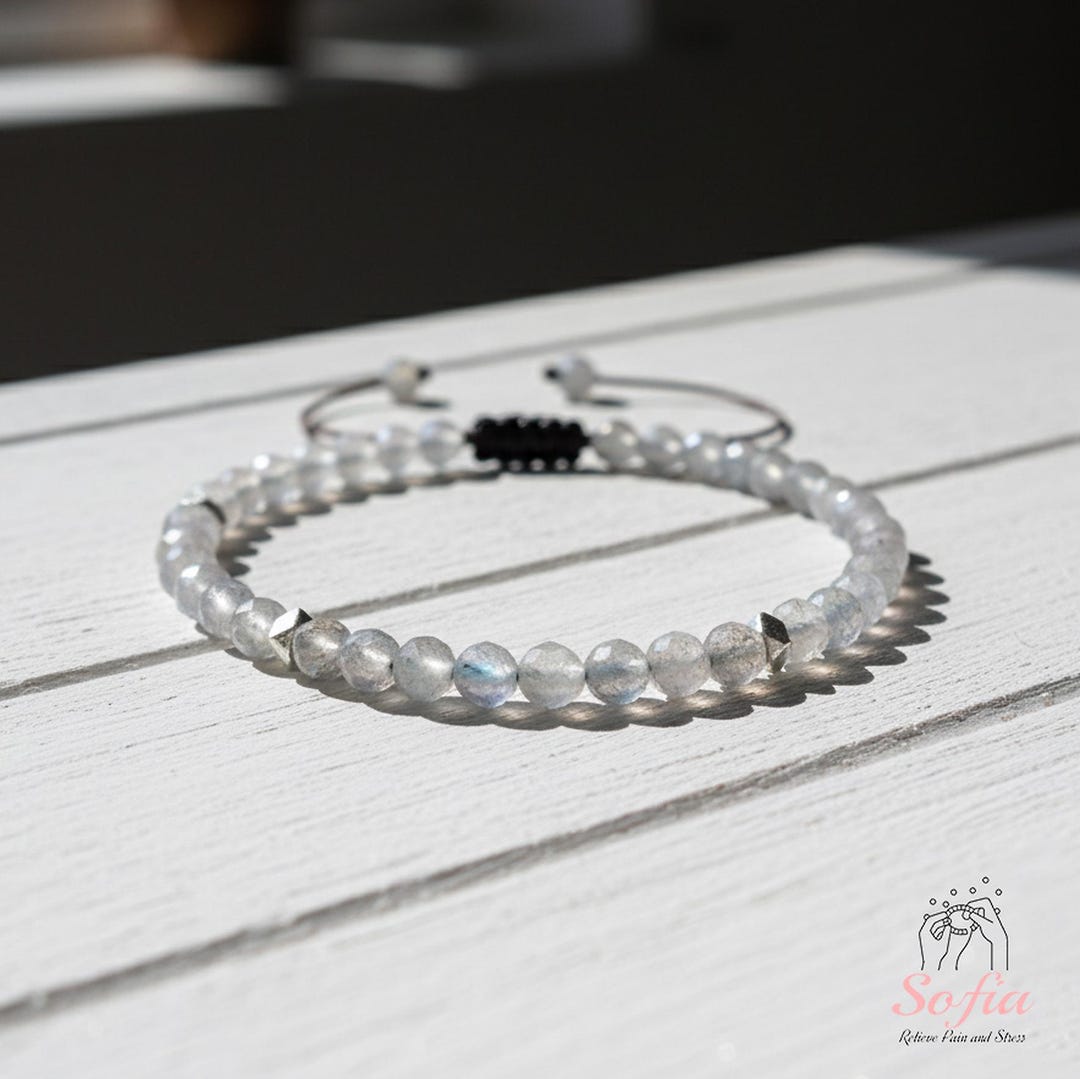 Natural Moonstone Stone Bracelet - Gray Crystal Gemstone Dainty ...