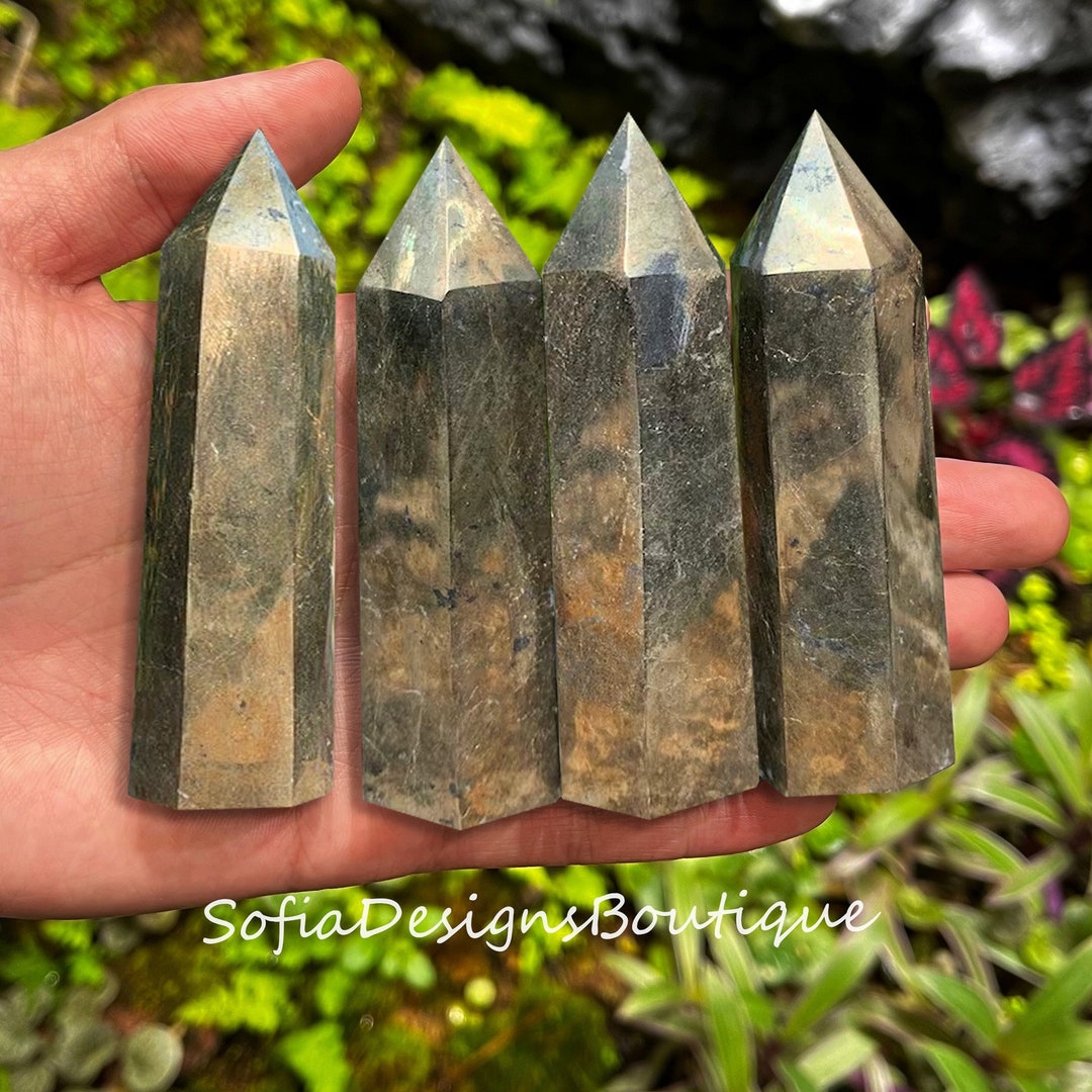 Pyrite Stone Tower - Natural Gray Single Point Crystal Tower Wand ...