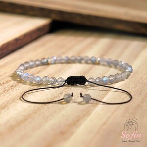 Natural Moonstone Stone Bracelet - Gray Crystal Gemstone Dainty ...