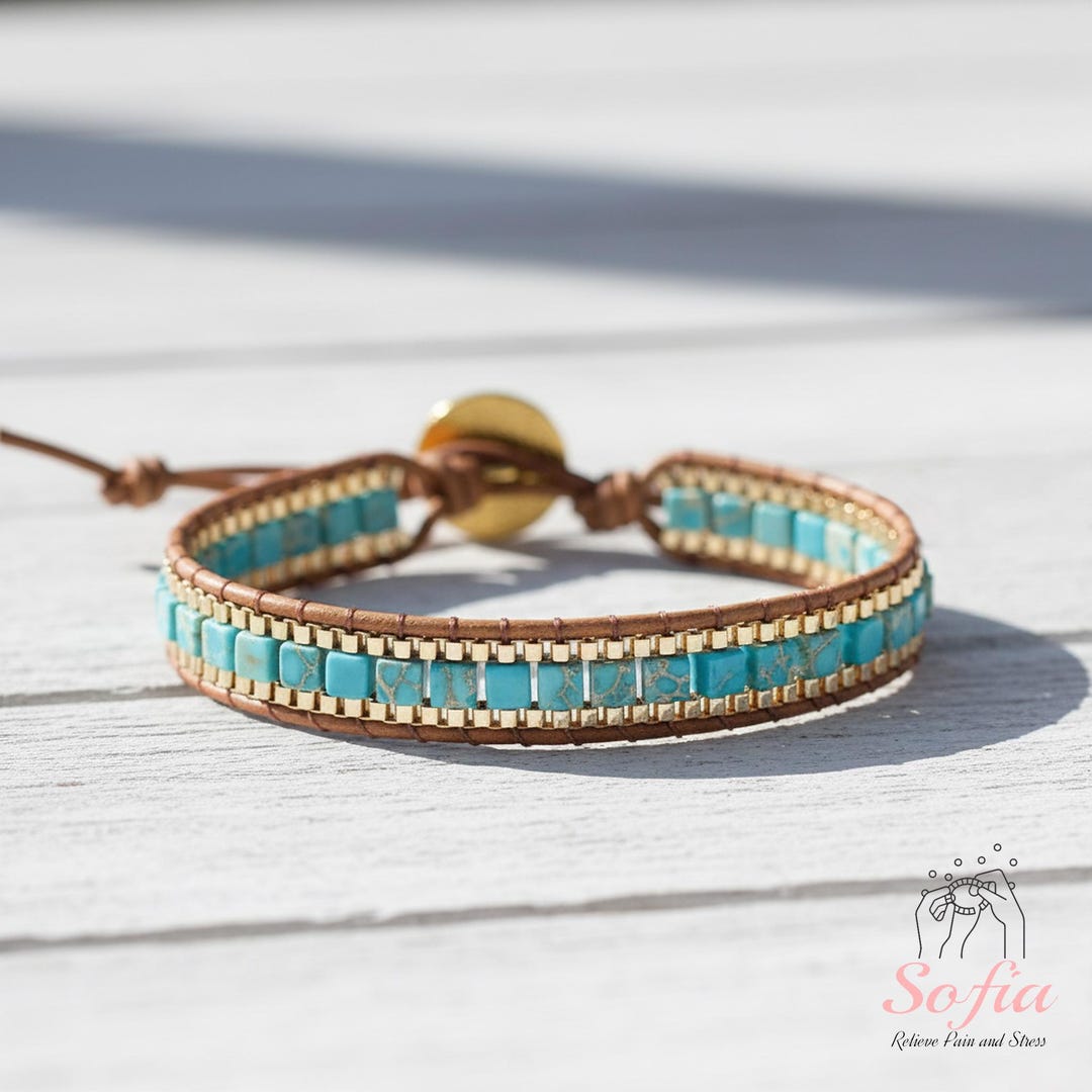 Turquoise Stone Bracelet - Natural Boho Cube Gemstone Bracelet ...