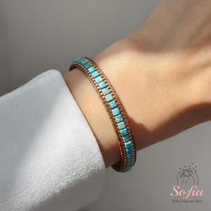 Turquoise Stone Bracelet - Natural Boho Cube Gemstone Bracelet ...
