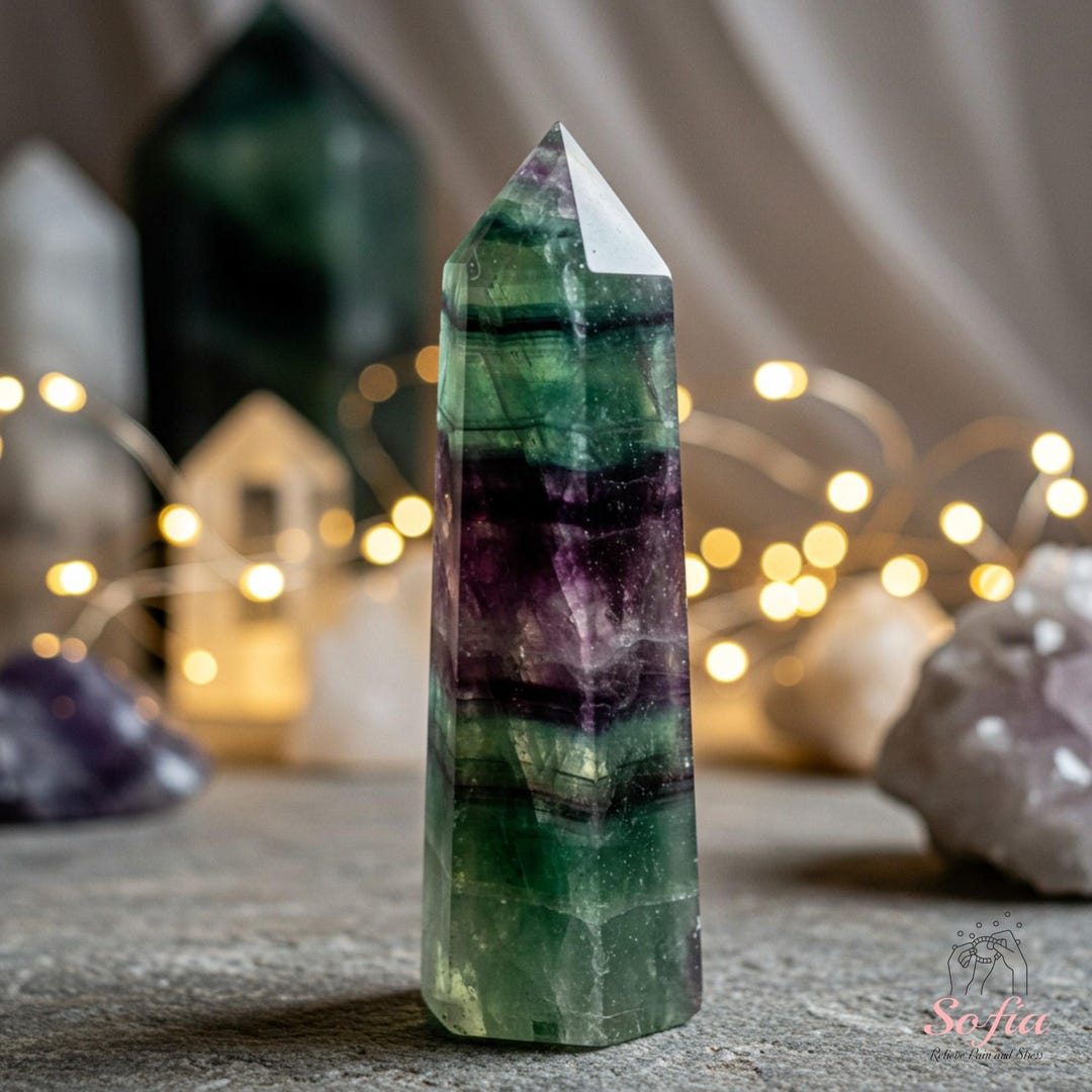Rainbow Fluorite Stone Tower - Fluorite Single Point Crystal Tower Wand ...