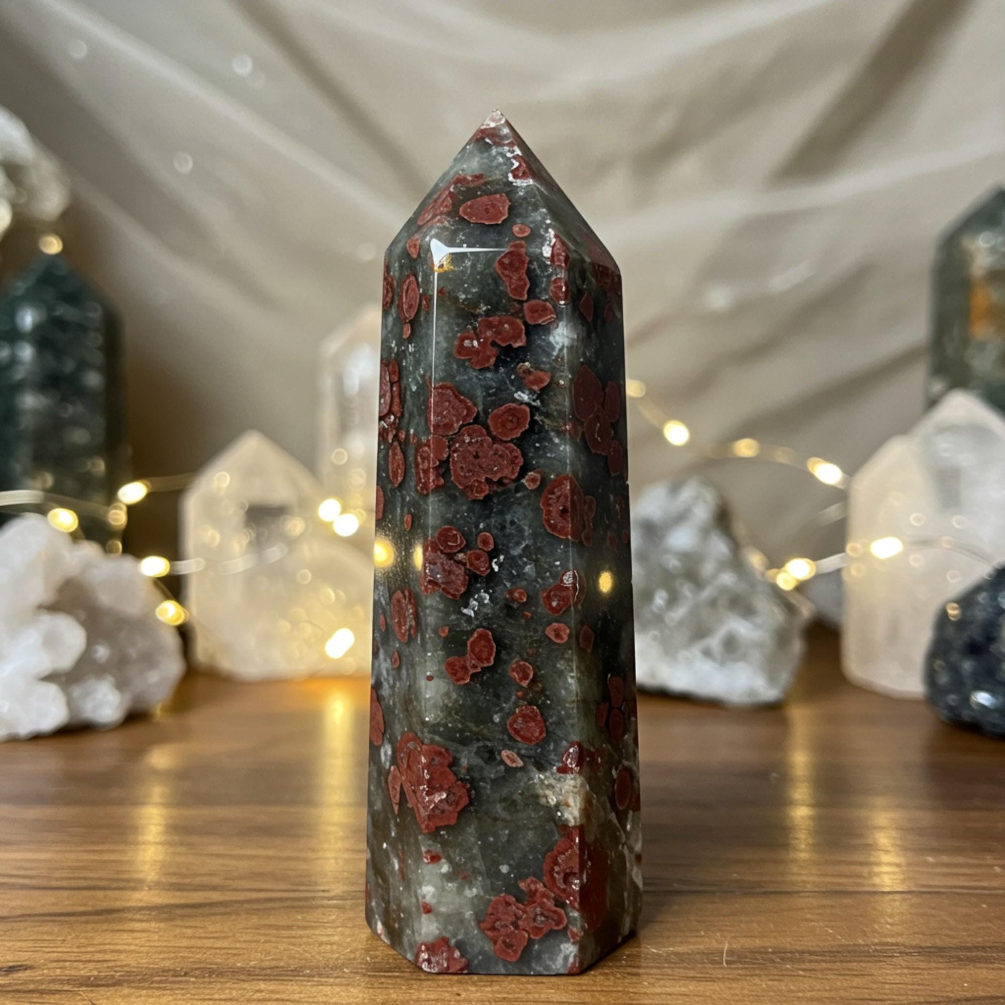 African Bloodstone Tower - Natural Gemstone Single Point Crystal Tower ...