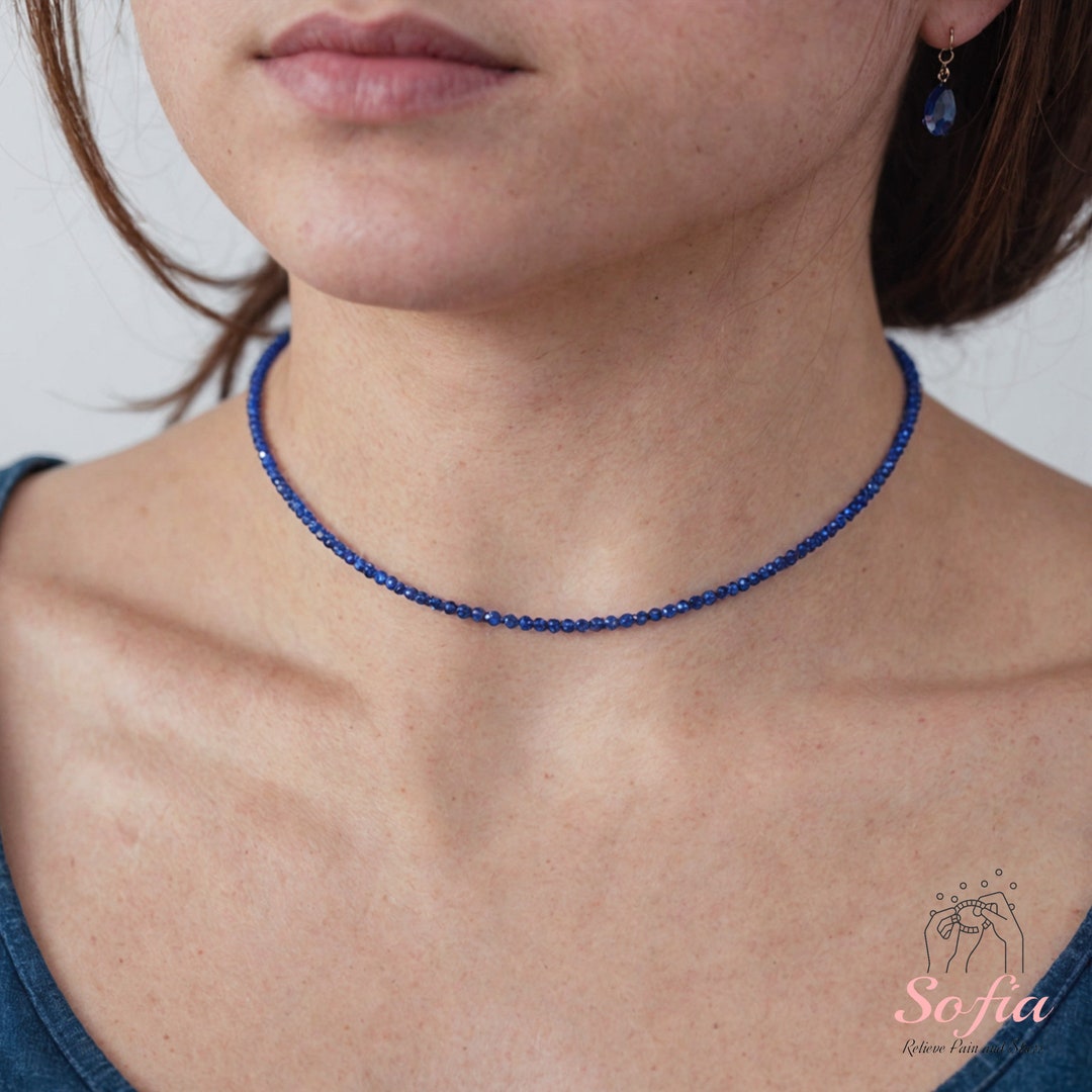 Sapphire Choker, Stone Beaded Necklace Blue Crystal Choker, Sapphire ...