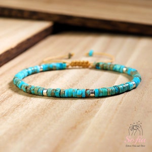 Natural Turquoise Stone Bracelet - Blue Barrel Gemstone Dainty Bracelet ...
