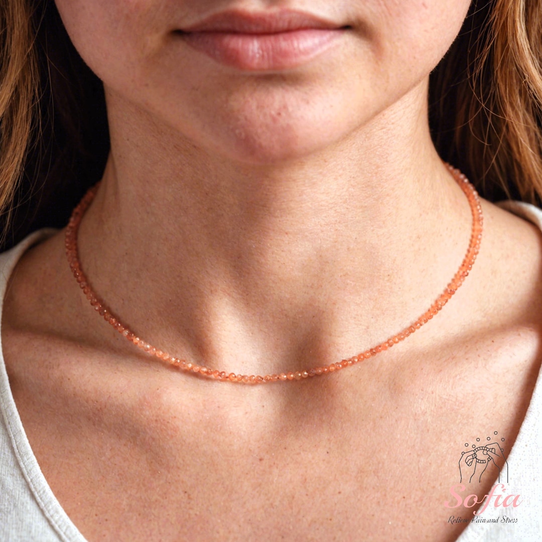 Sunstone Choker, Stone Beaded Necklace, Peach Orange Crystal Choker ...