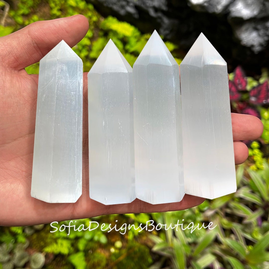 Selenite Stone Tower Satin Spar Stone Single Point Crystal Tower Wand ...