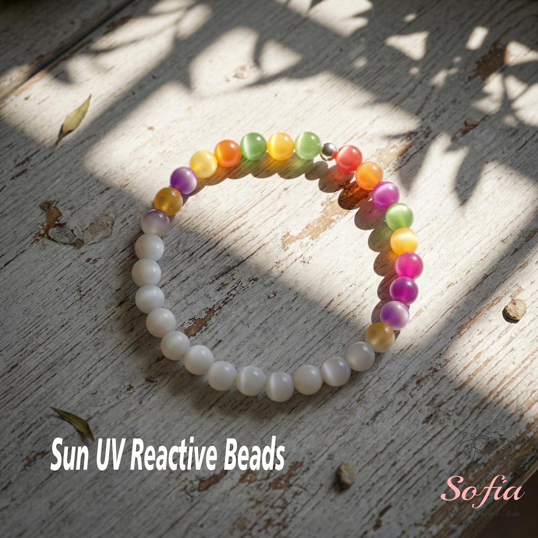 Rainbow Beaded Bracelet - Sun UV Reactive Bracelet 8mm Resin Beads ...