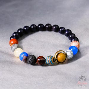 Galaxy Space Planets Beaded Bracelet Natural Goldstone Gemstone ...