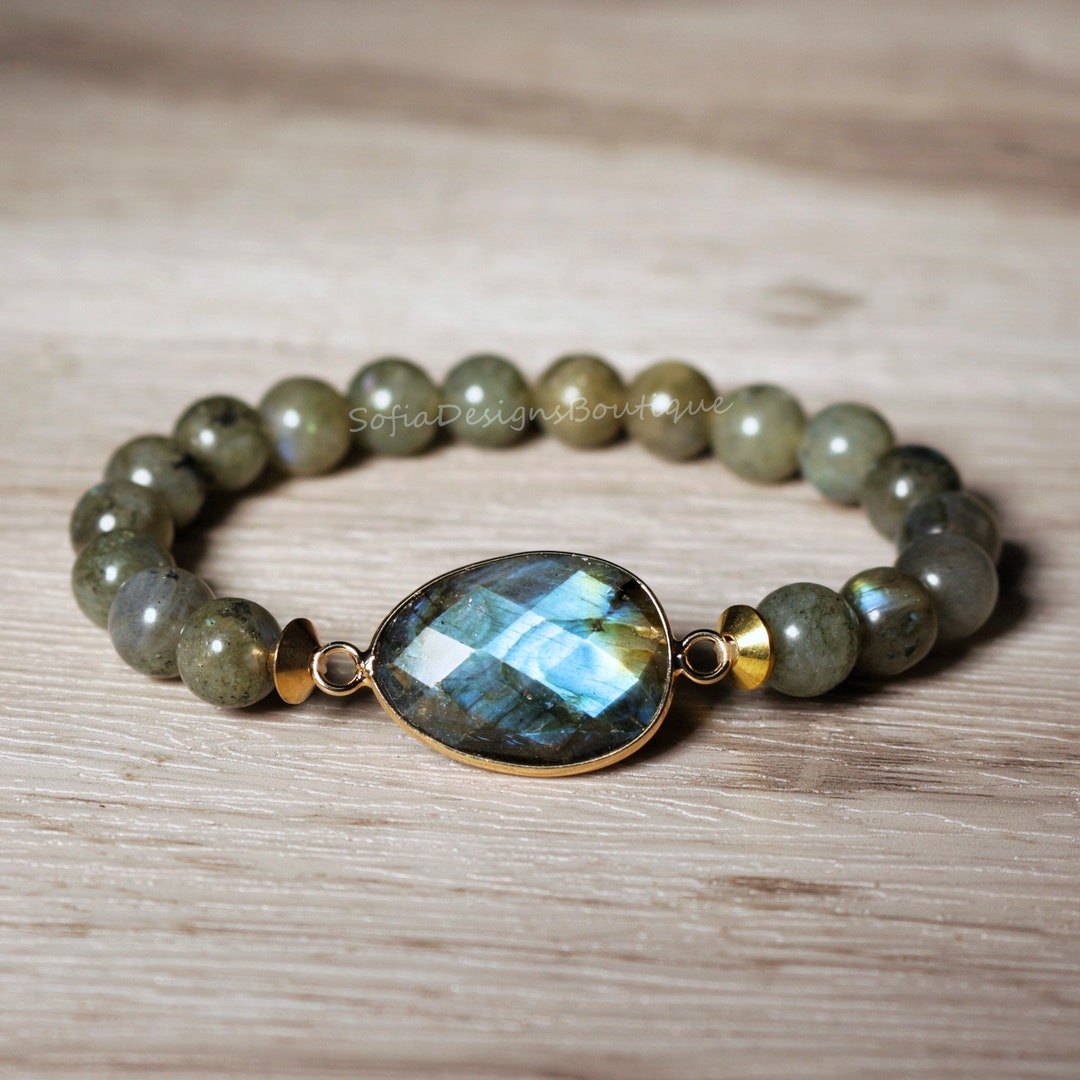 Natural Labradorite Bracelet Labradorite Crystal Stretch Bracelet ...