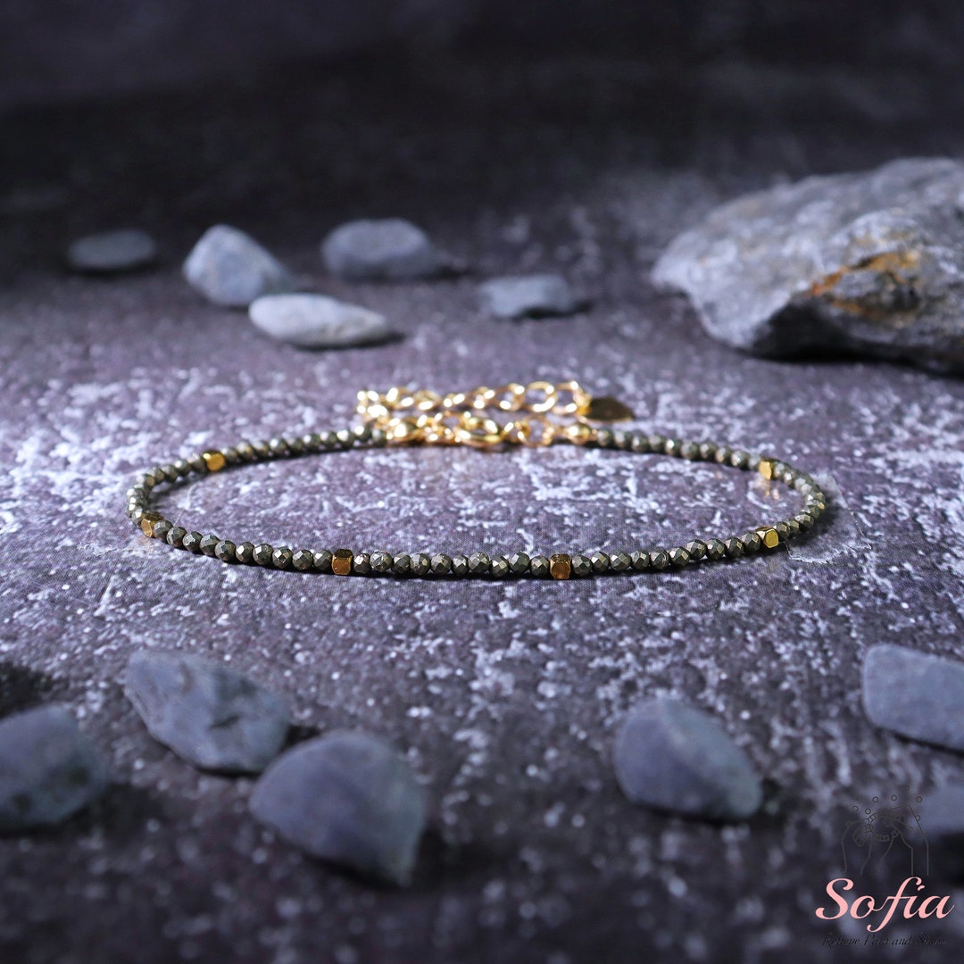 Natural Pyrite Stone Bracelet 2mm Tiny Pyrite Crystal Dainty Bracelet ...